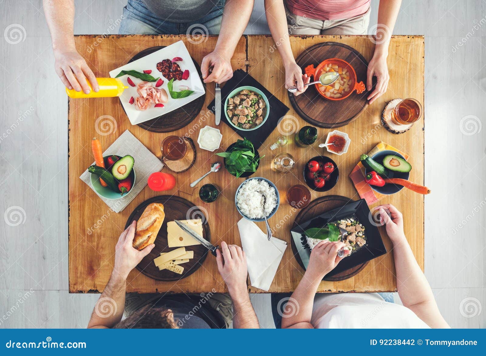 Top View, Group of People Sitting at the Table Having Meal Stock Photo ...