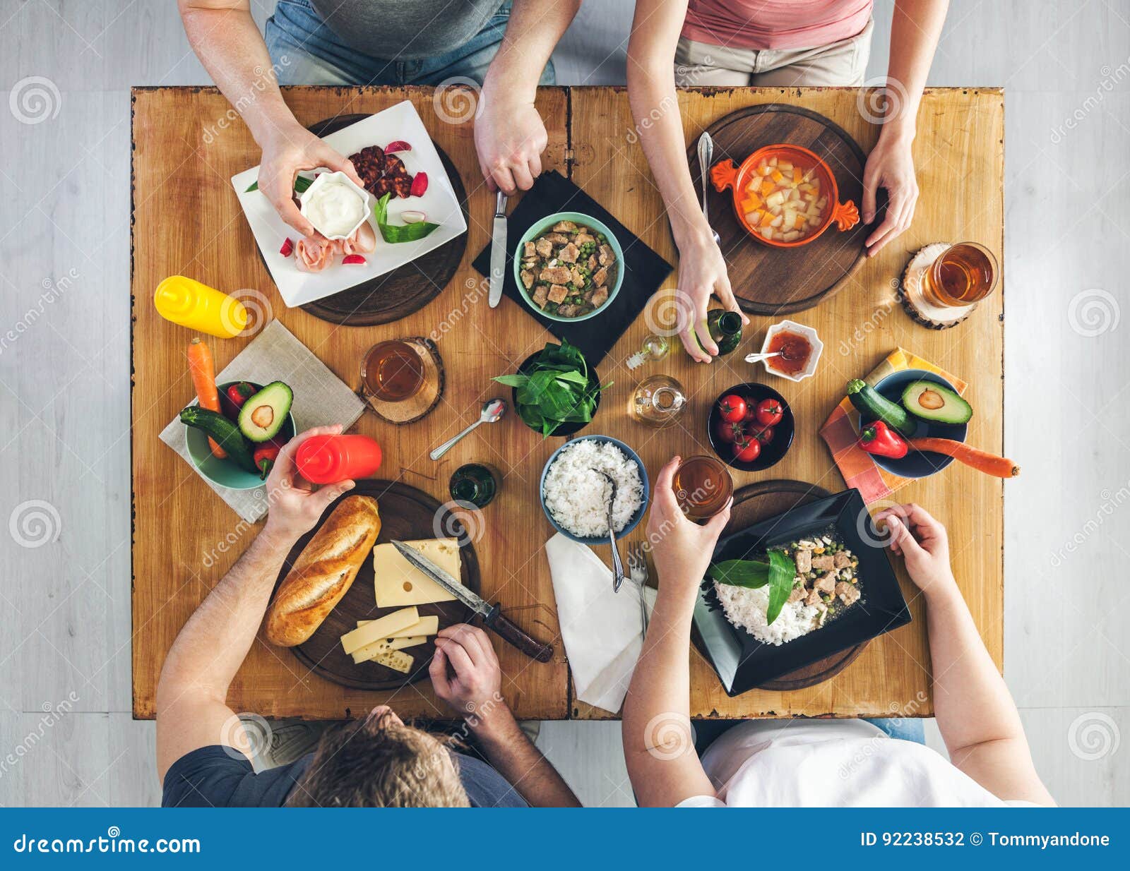 Top View, Group of People Sitting at the Table Having Meal Stock Photo ...