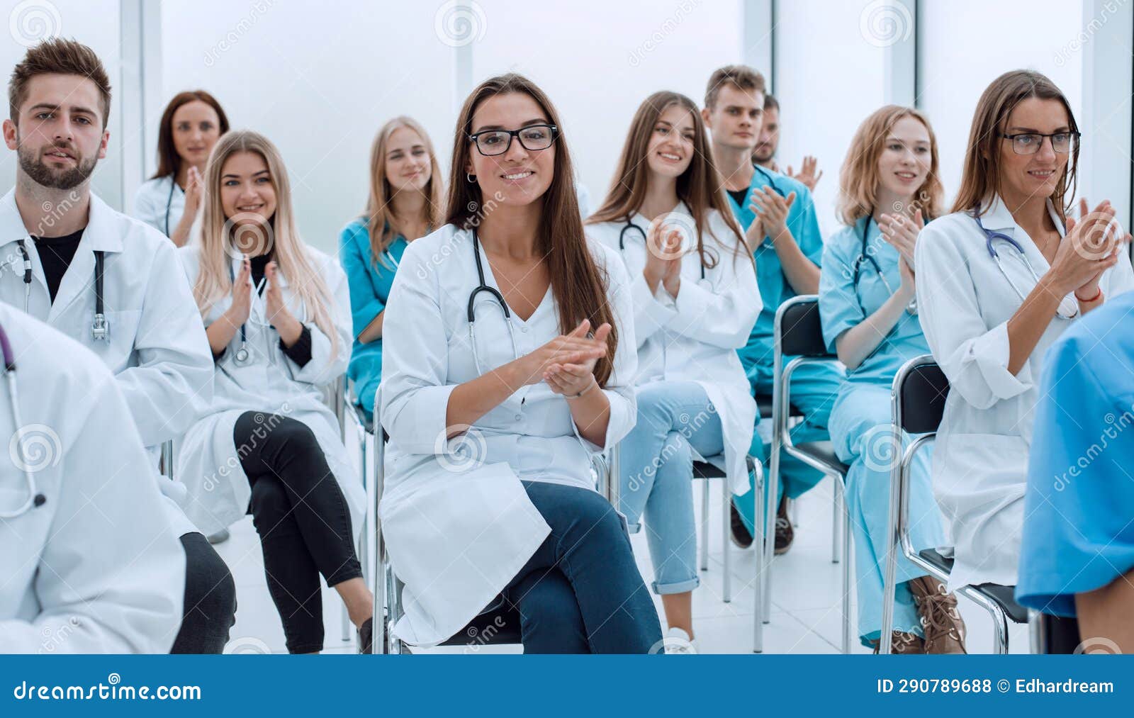 Top View. a Group of Smiling Doctors Pointing at You Stock Photo ...
