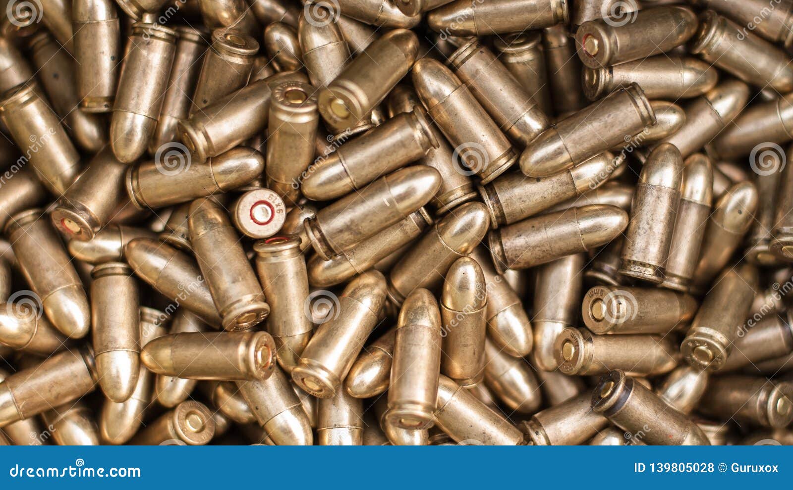 Top View of Gun Ammunition. Bullets for Pistol Stock Photo - Image of ...
