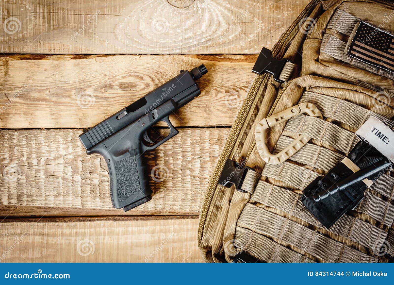 Top View of the Gun and Backpack Stock Photo - Image of black ...