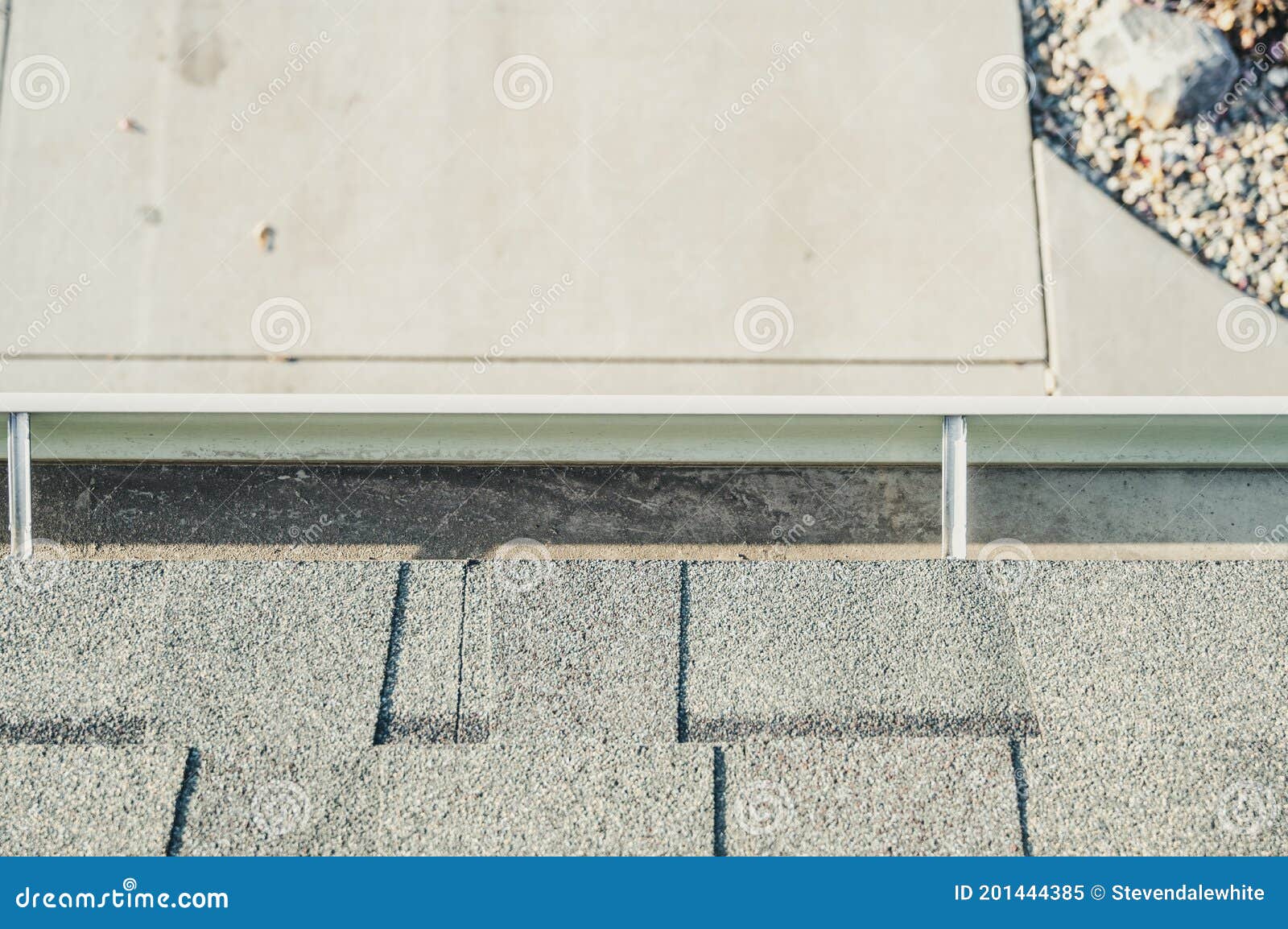 Top View of a Gutter System on a Residential House. Asphalt Shingles ...