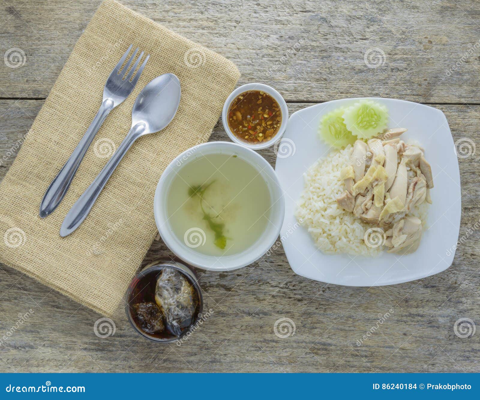 Top View Of Hainanese Chicken Rice. Thai Food Gourmet Steamed Chicken ...
