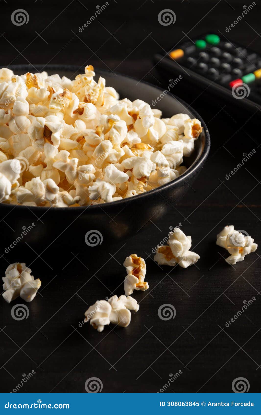 Half Cup Of Popcorn, Used Ticket On The Table Top View Stock ...
