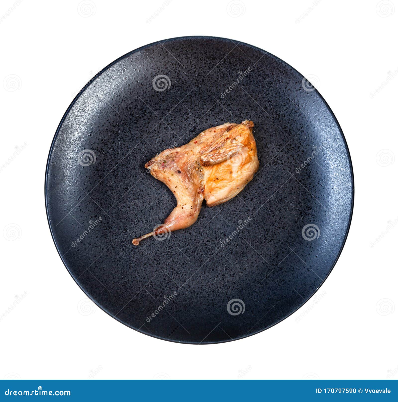Top View of Half of Fried Quail on Plate Isolated Stock Photo - Image ...
