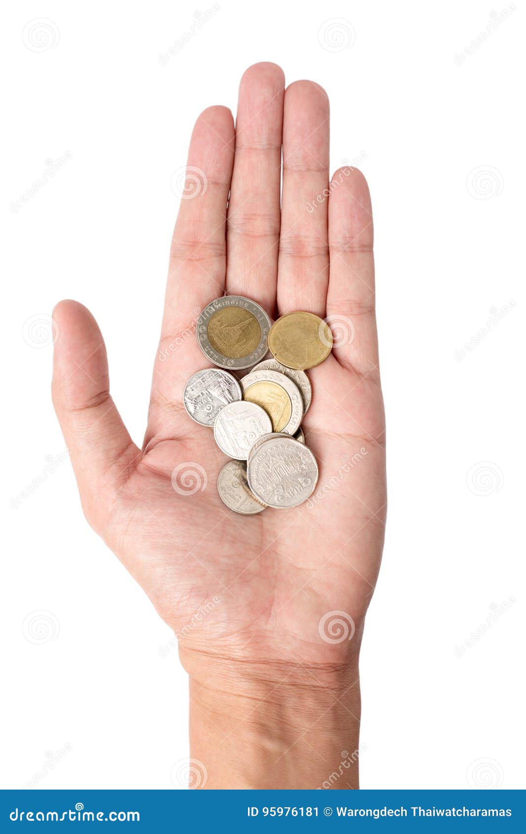 Top View of Hand Hold Coins Stock Image - Image of wealth, white: 95976181