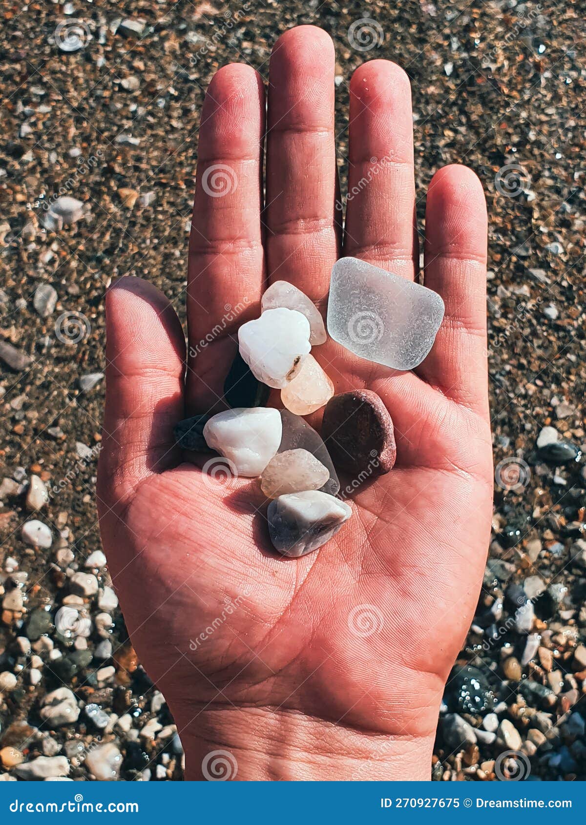 Top View of a Hand Holding Colorful Pebbles at Beach - Bodrum, Turkey ...