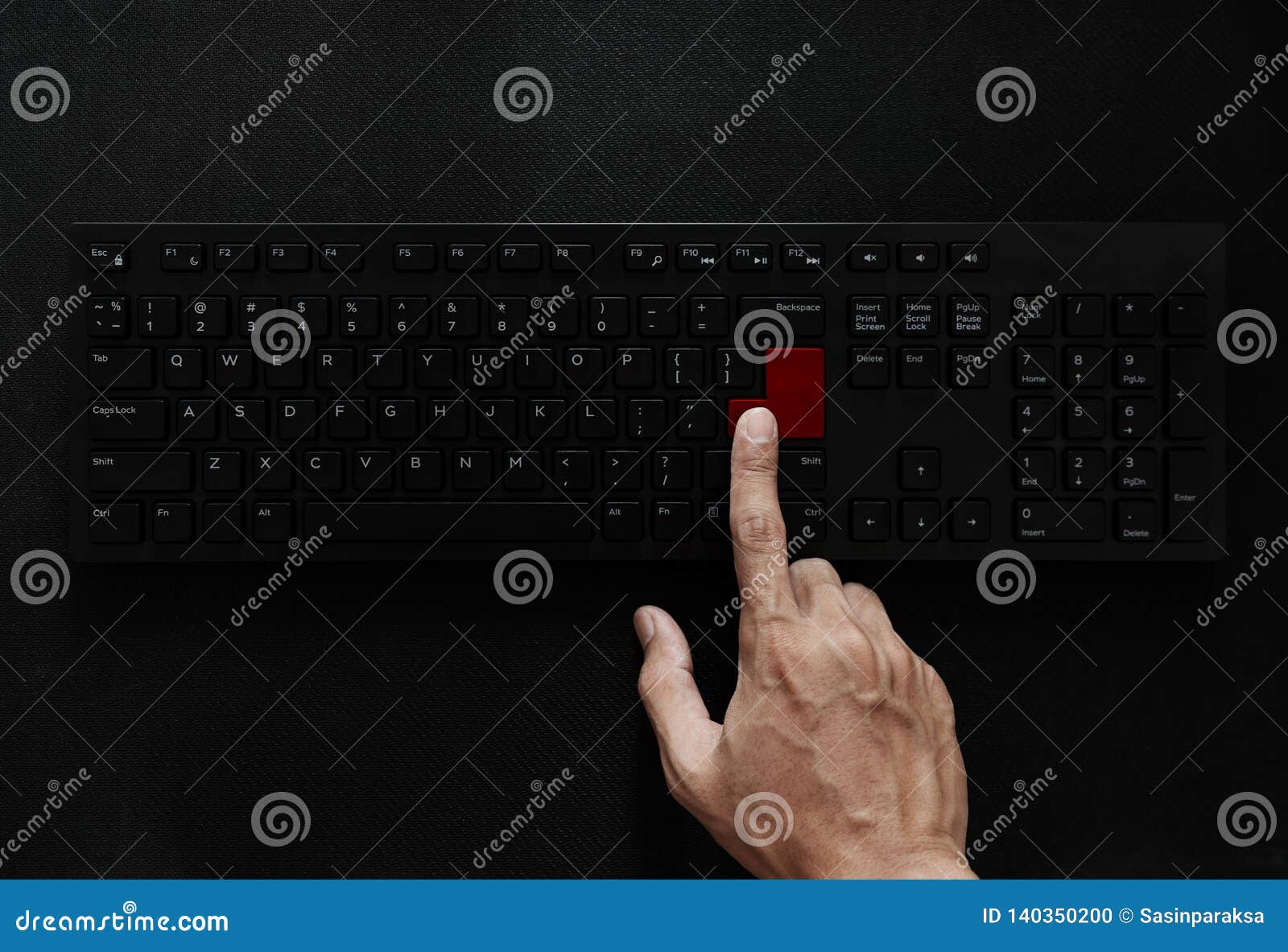 Top View, Hand Pushing Red Button on Computer Keyboard Stock Photo ...