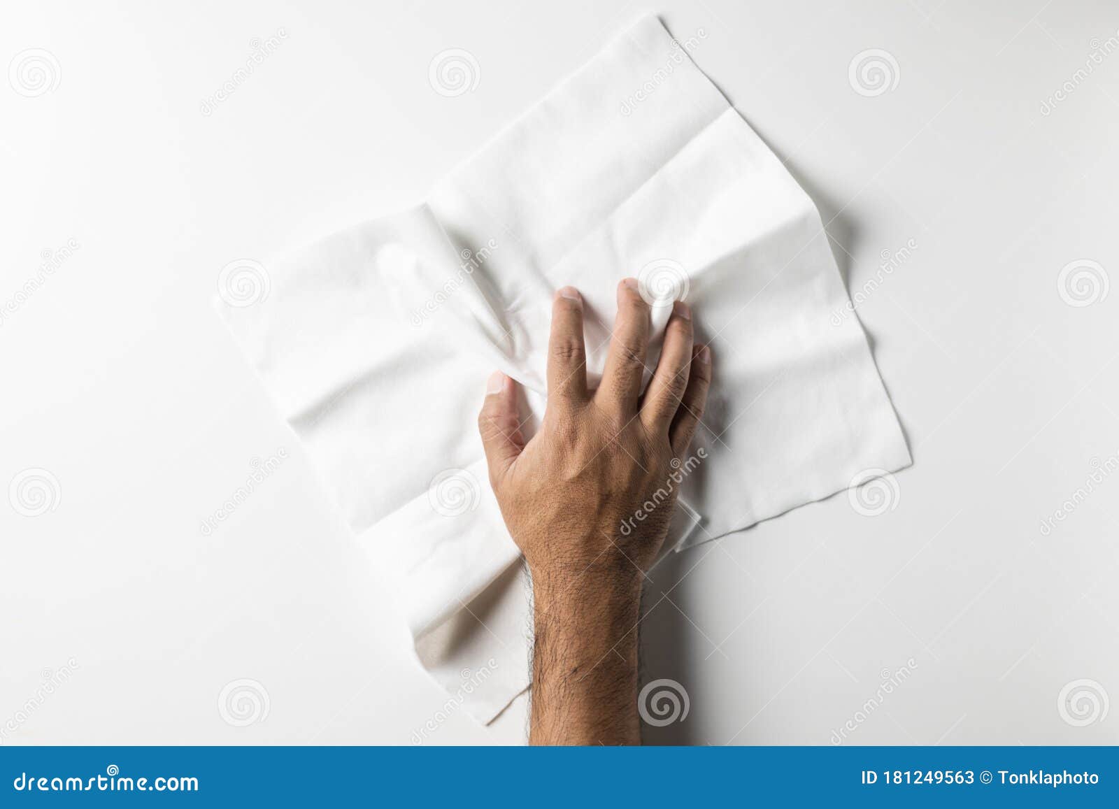 Top View of Hand with White Cleaning Rag Isolated on White Background ...