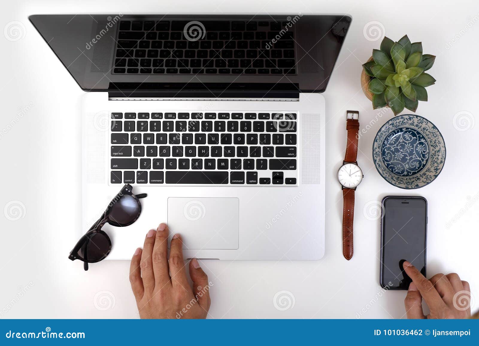 Top View on Hand Working on Laptop Stock Photo - Image of view, blog ...