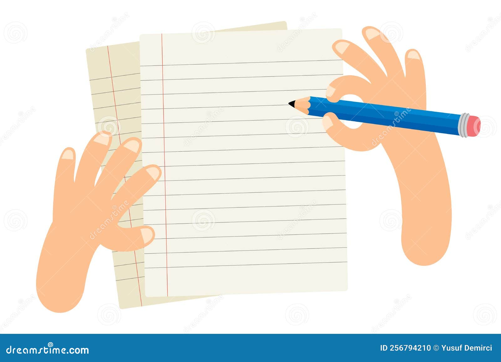 Top View of Hand Writing on Paper Stock Illustration - Illustration of ...