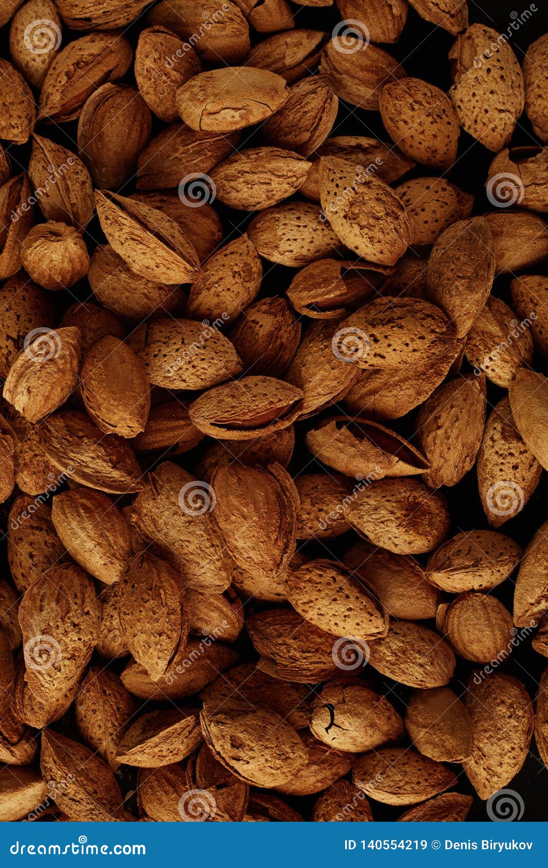 Top View of Handful of Pecans, Almonds on a Black Background. Closeup ...