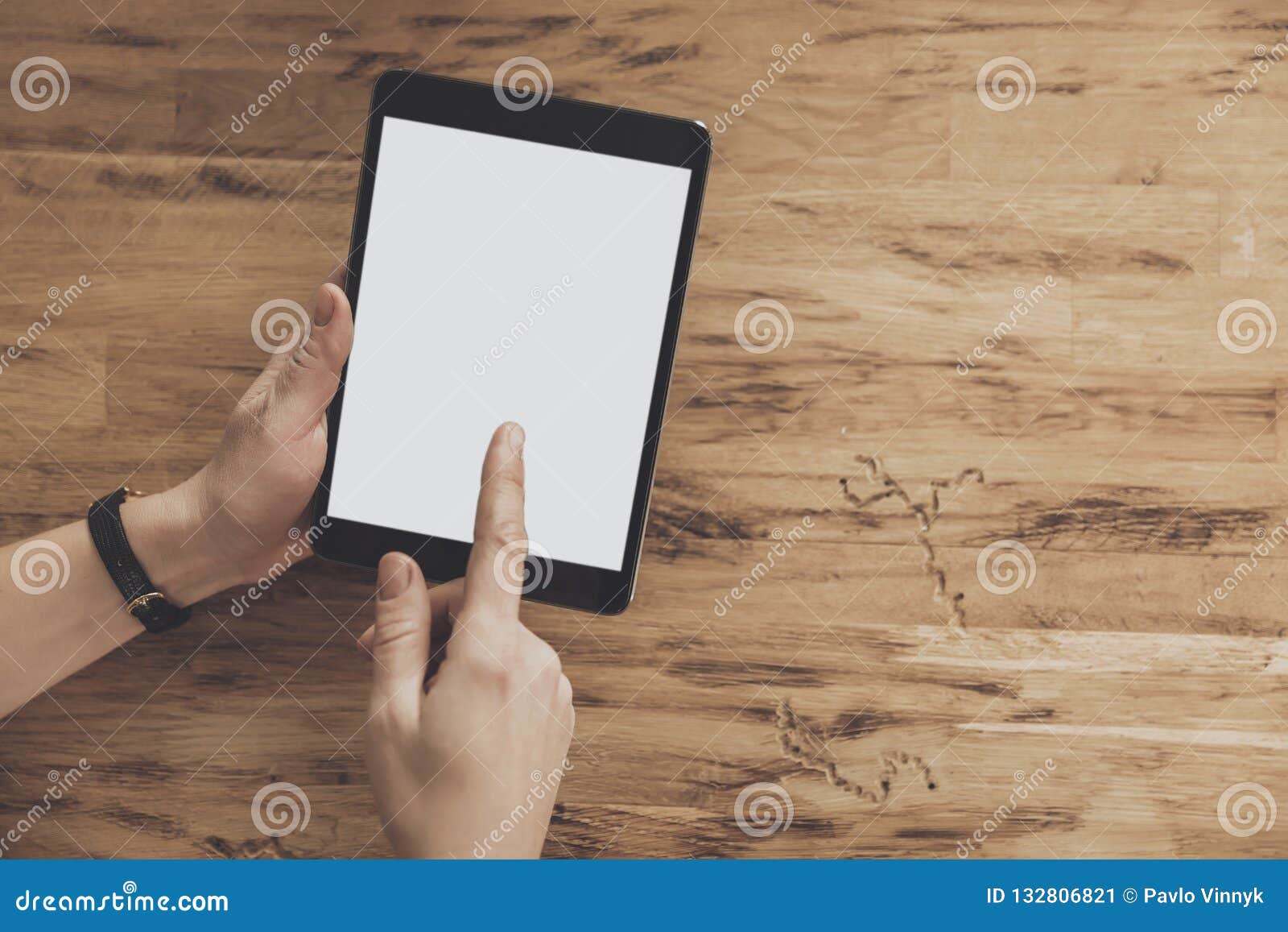 Top View of Hands Holding Tablet Table Background Stock Image - Image ...