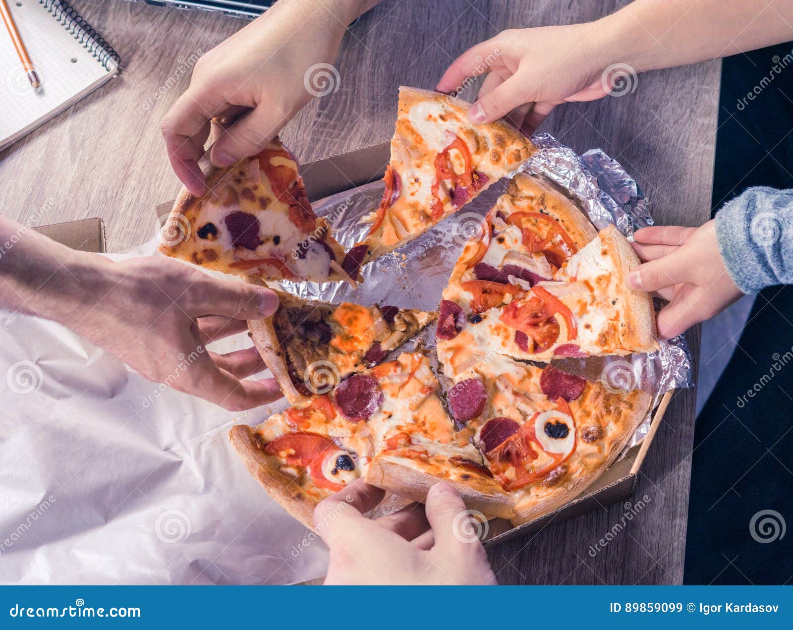 Top View of Hands Taking Pizza Stock Image - Image of lifestyle, snack ...