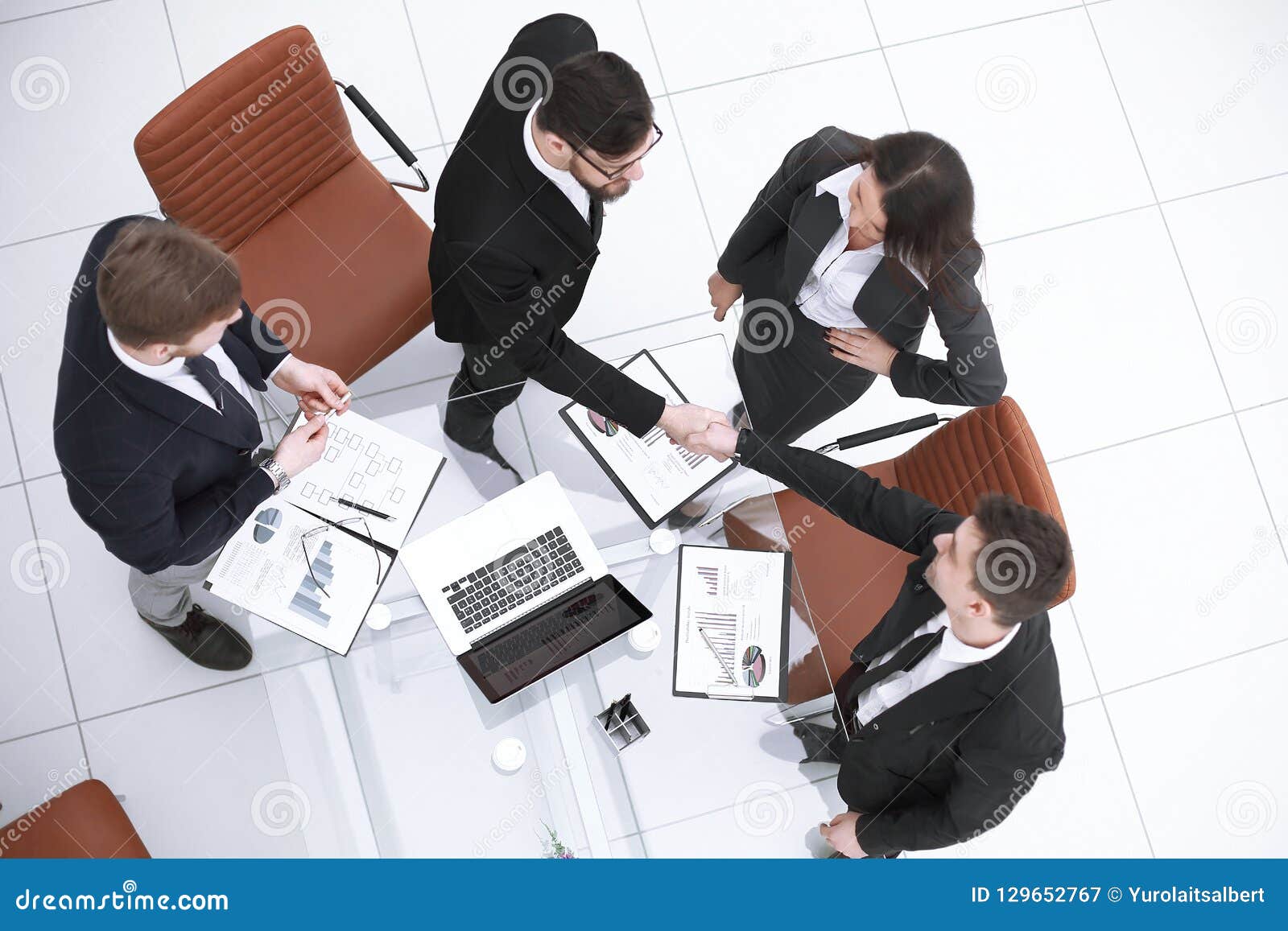 Top View.handshake of Business People on a Work Desk Stock Image ...