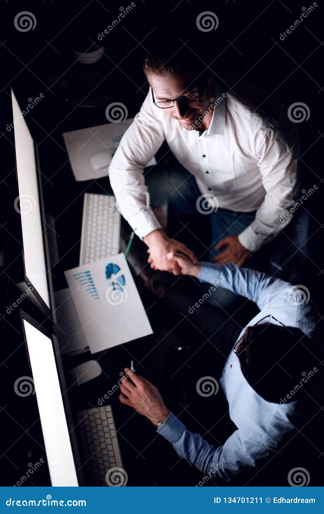 Top View.handshake Employees at the Desk Stock Image - Image of ...