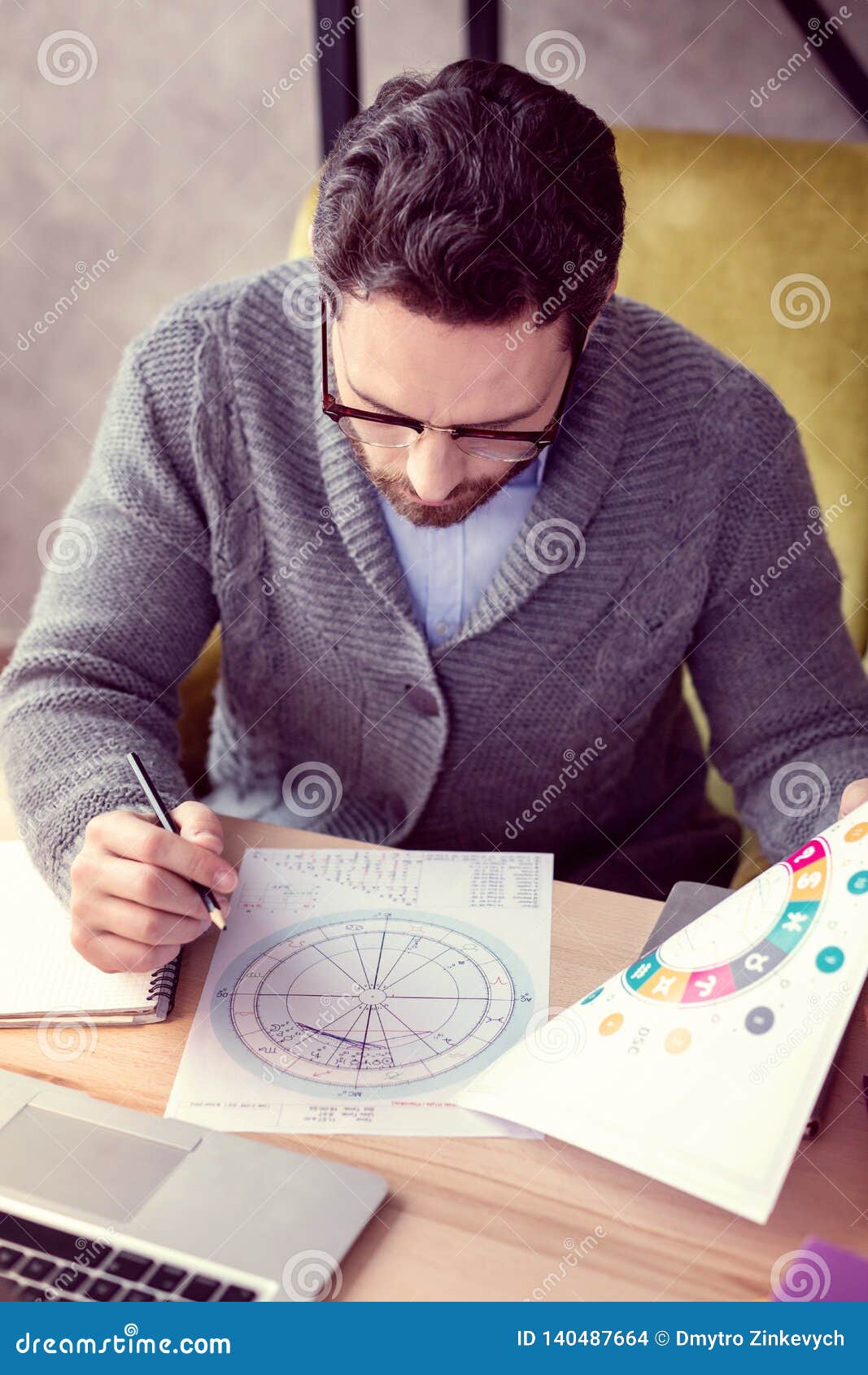 Top View of a Handsome Smart Man Looking at the Drawing Stock Photo ...