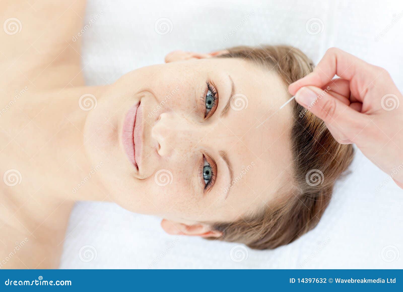Top View of a Happy Woman in Acupuncture Therapy Stock Photo - Image of ...