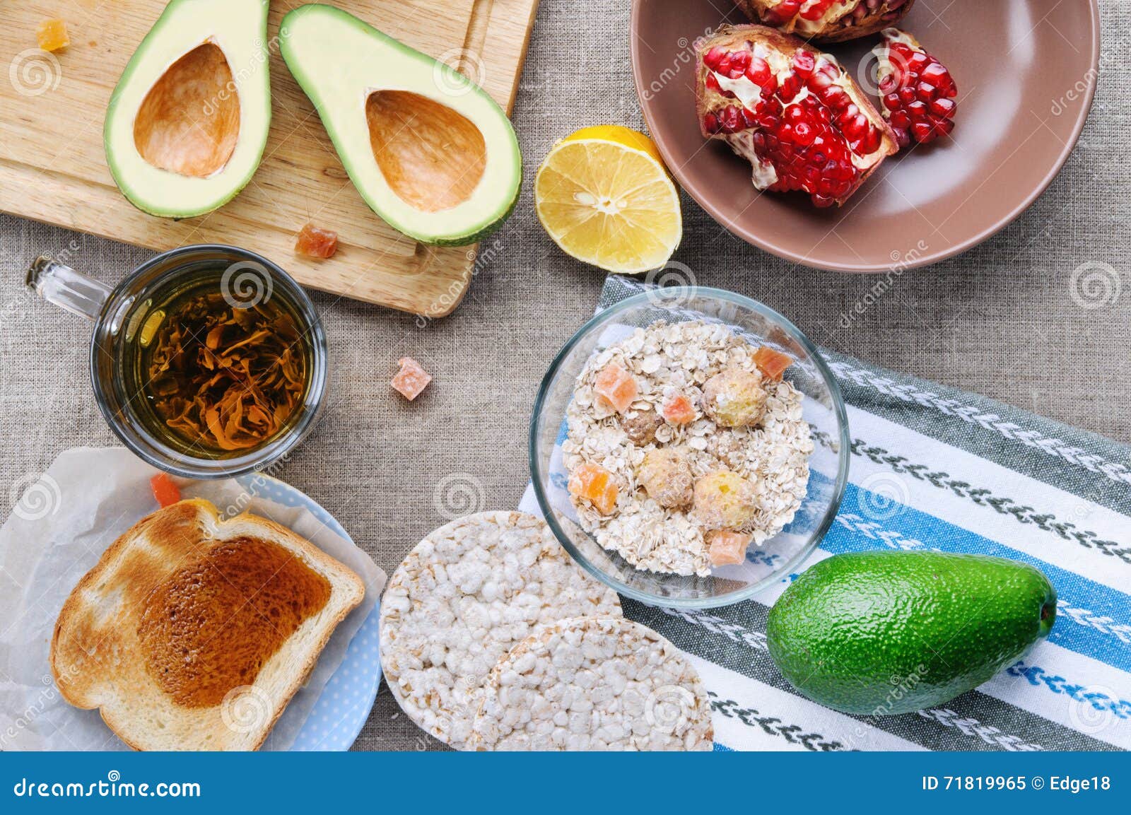 Top View of Healthy Breakfast on Linen Fabric Stock Image - Image of ...