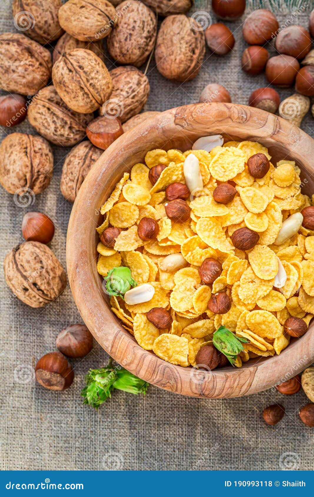 Top View of Healthy Cornflakes with Mix of Nuts Stock Photo - Image of ...