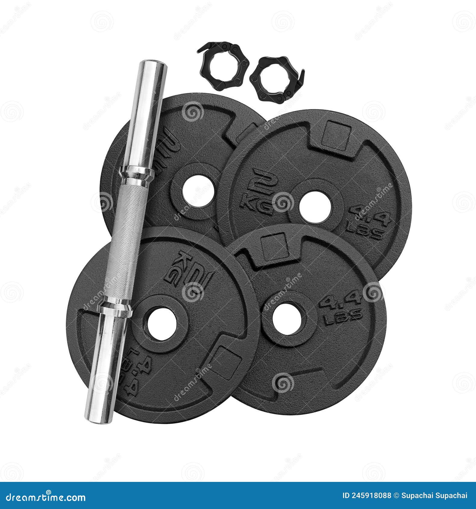 Top View of Heavy Weight Plate with Split Steel Bar on White Stock ...