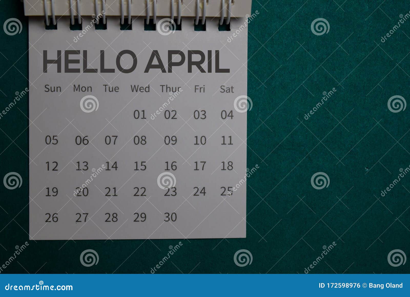 Top View Hello April Text on a Calendar Isolated on Office Desk Stock ...