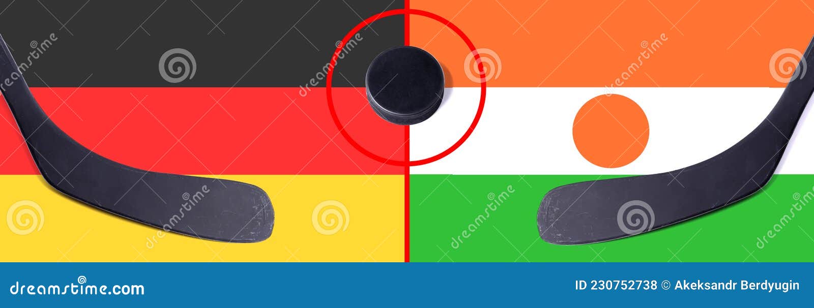 Top View Hockey Puck with Germany Vs. Niger Command with the Sticks on ...