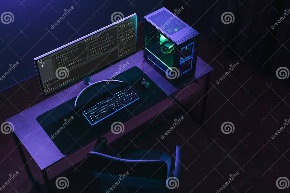 Top View of Home Coder Workspace with Professional Programming Setup Stock Photo - Image of ...