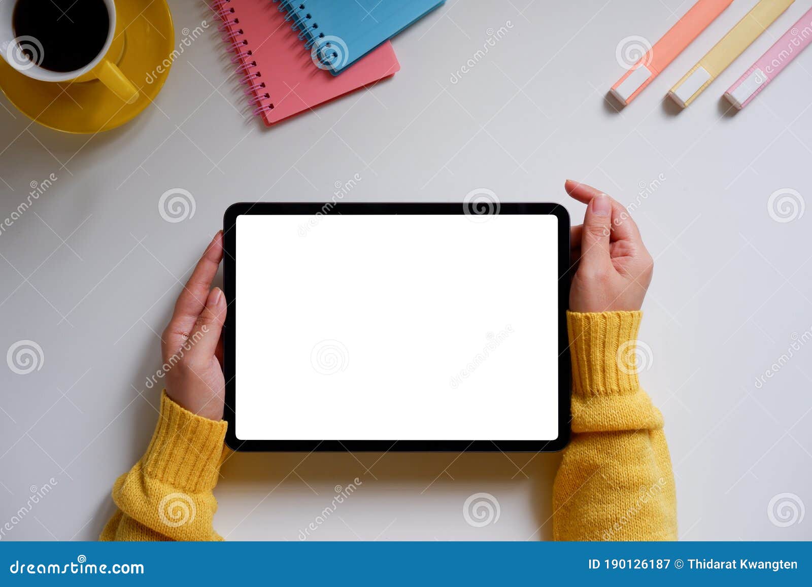 Top View Home Office Digital Tablet Hero Header Template Stock Image ...