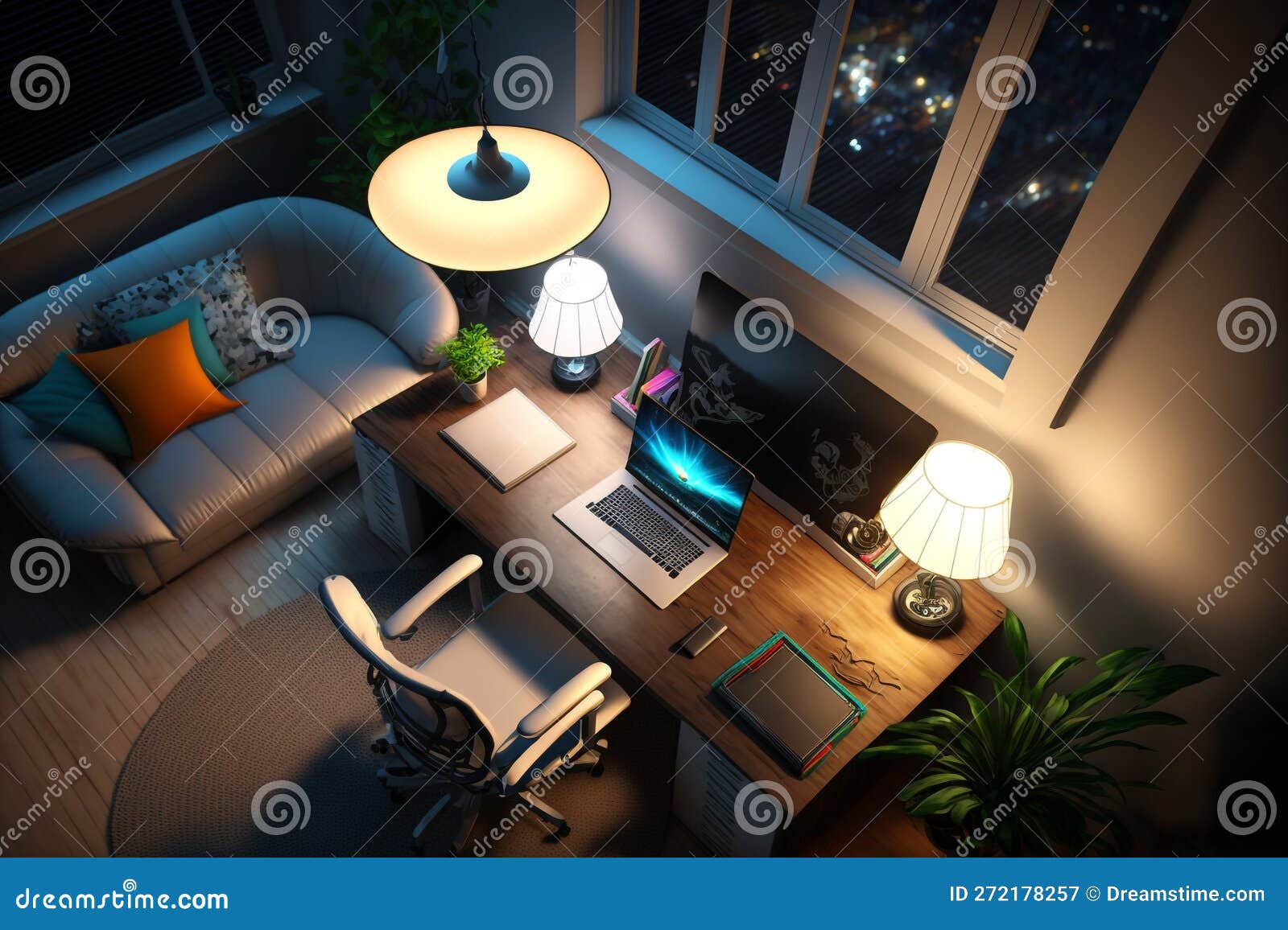 Top-view from a Home Office Setup with a Laptop on a Desk, Generative ...
