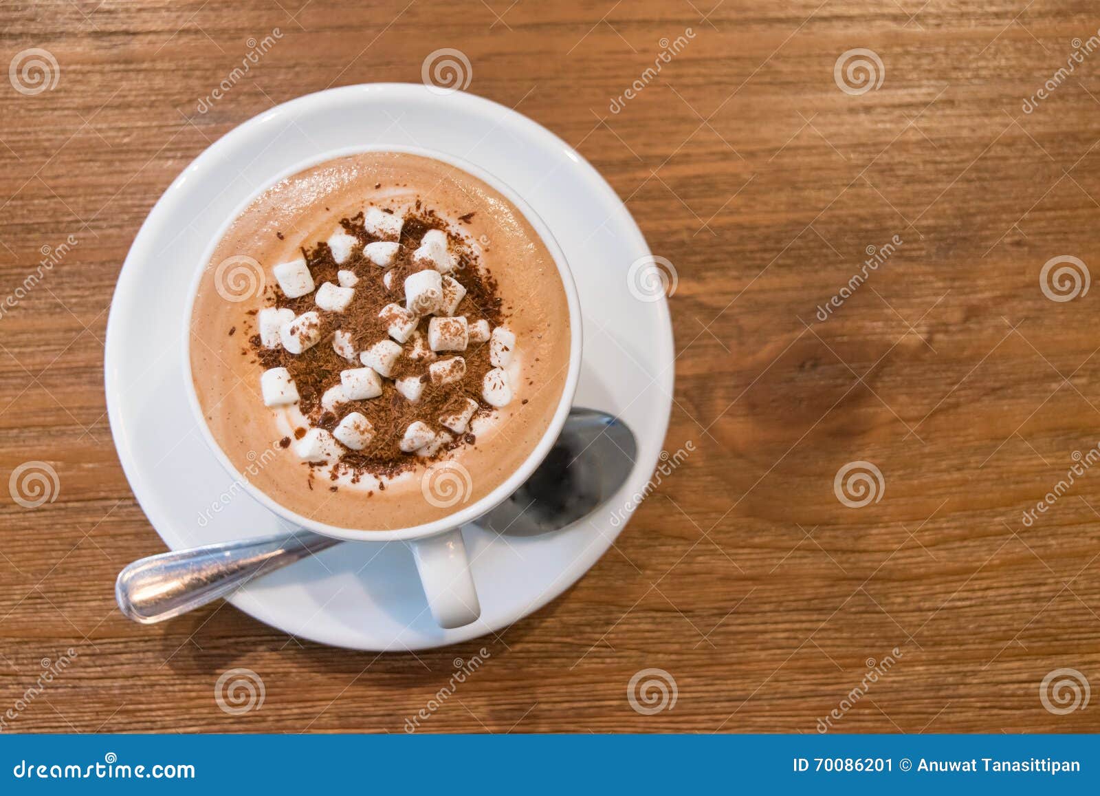 Top View of Hot Chocolate with Marshmallows on Wooden Table Stock Image ...