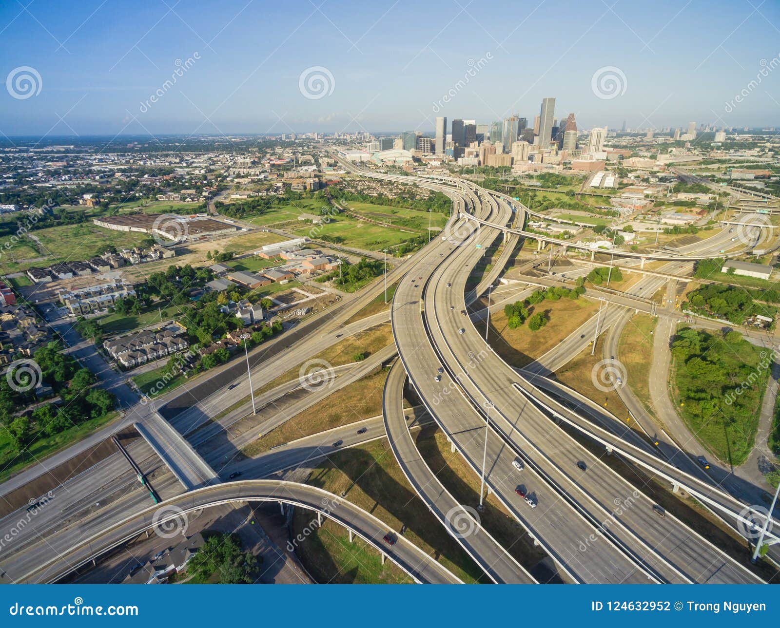 Top View Houston Downtown and Interstate 69 Highway Stock Photo - Image ...