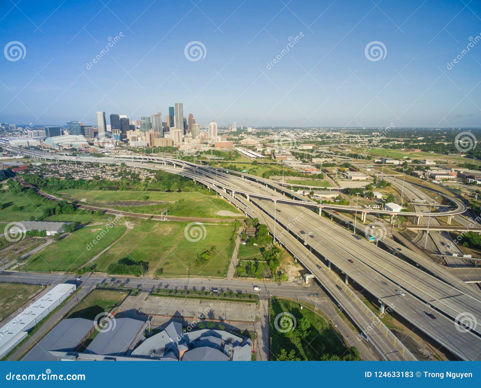 Top View Houston Downtown and Interstate 69 Highway Stock Image - Image ...