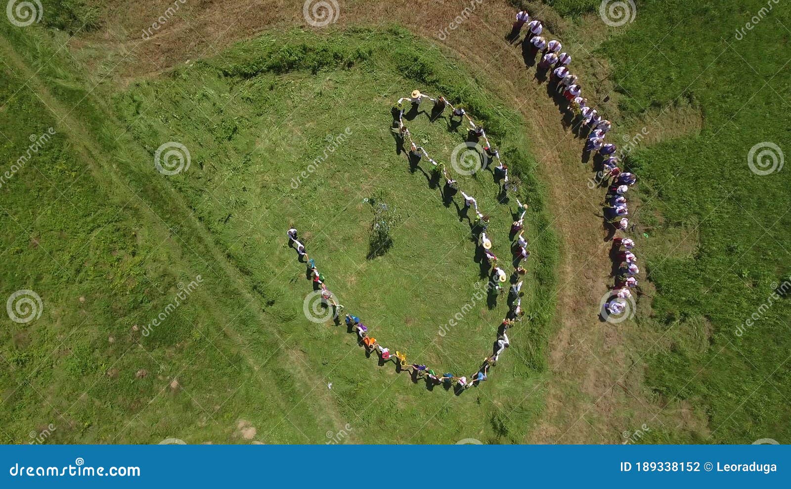 Top View of the Huge Ring of People Dance Around a Tree. Stock Footage ...