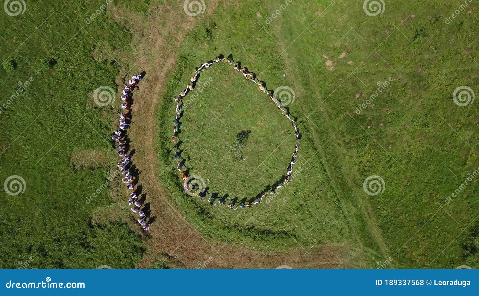 Top View of the Huge Ring of People Dance Around a Tree. Stock Footage ...