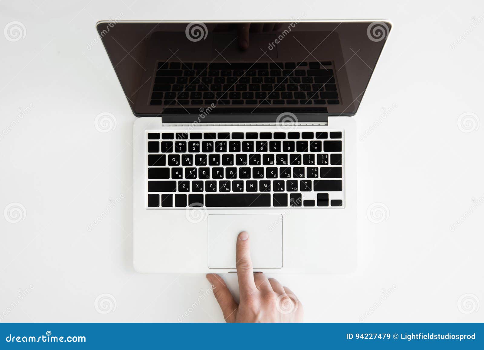 Top View of Human Hand and Laptop Computer Isolated on White Stock ...