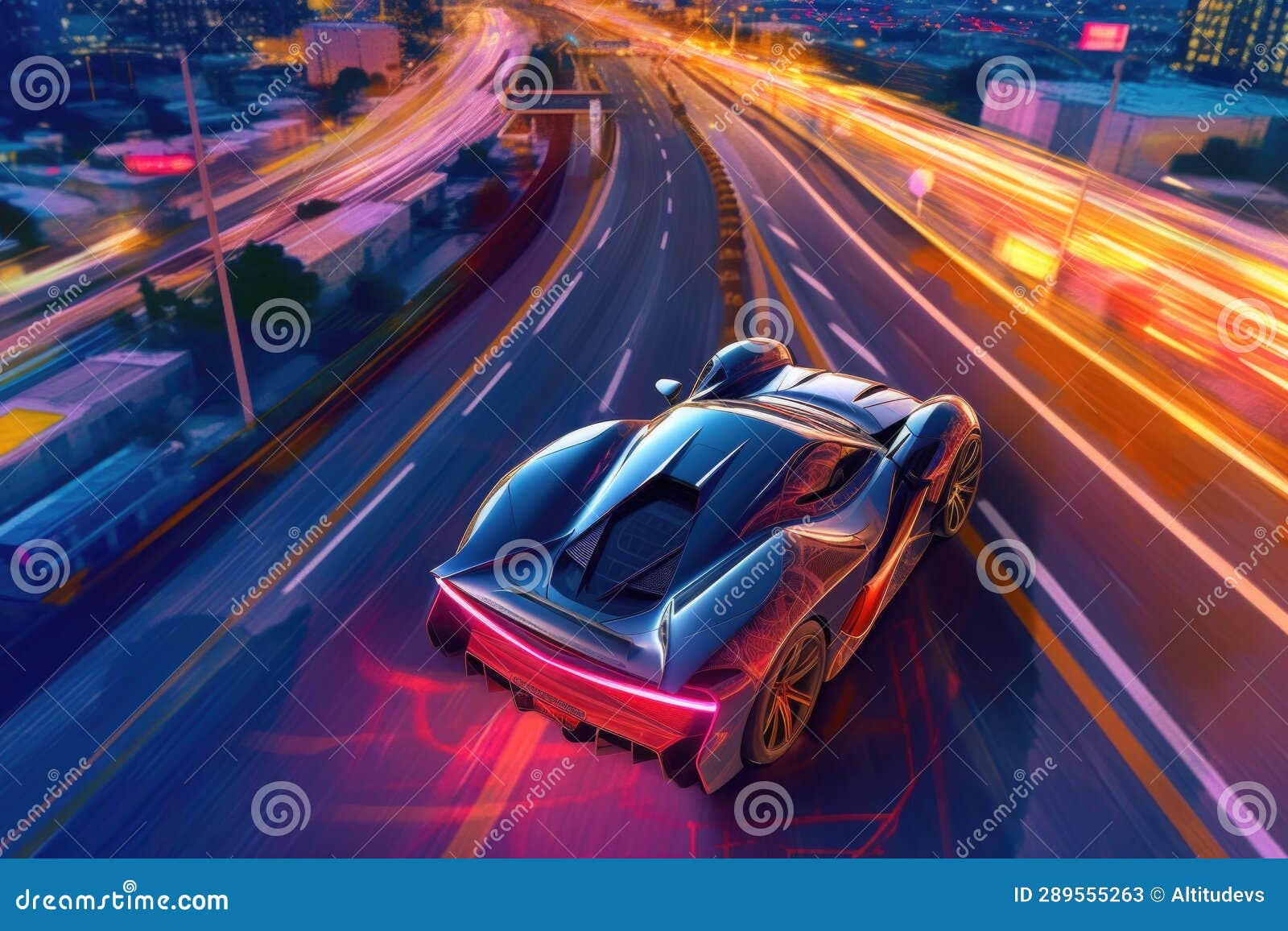 Top View of Hypercar Navigating Sharp Turns in an Urban Landscape Stock ...