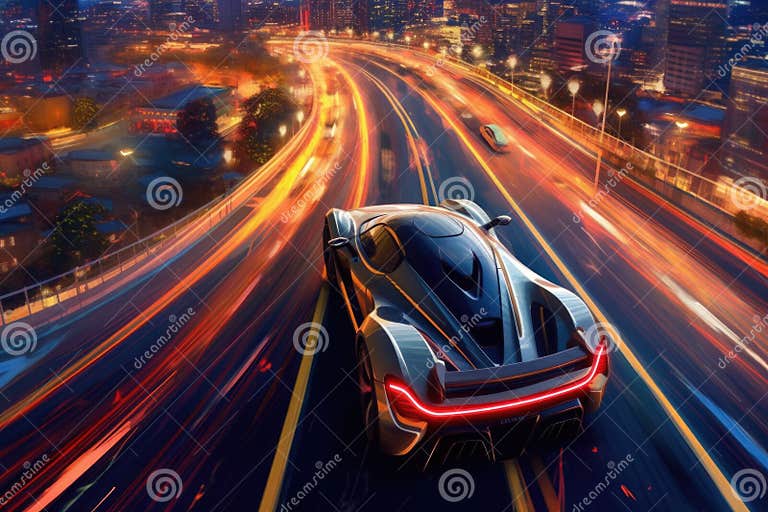 Top View of Hypercar Navigating Sharp Turns in an Urban Landscape Stock ...