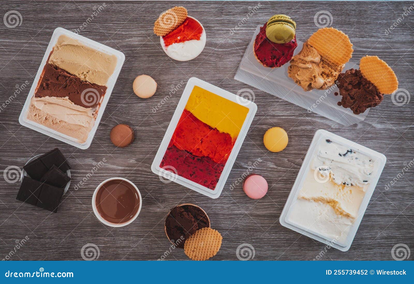 Top View of Ice Cream Assortment on a Table Stock Photo - Image of ...