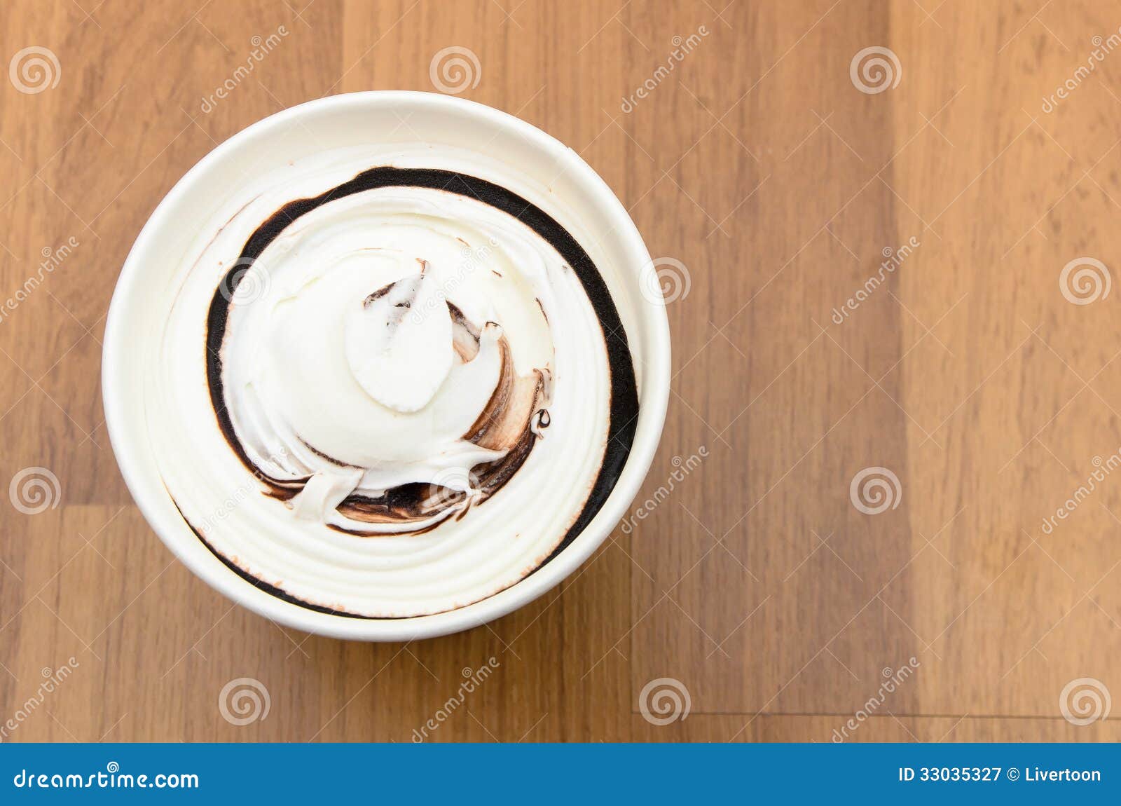 Top View of Ice Cream Cup on the Wooden Table Stock Image - Image of ...