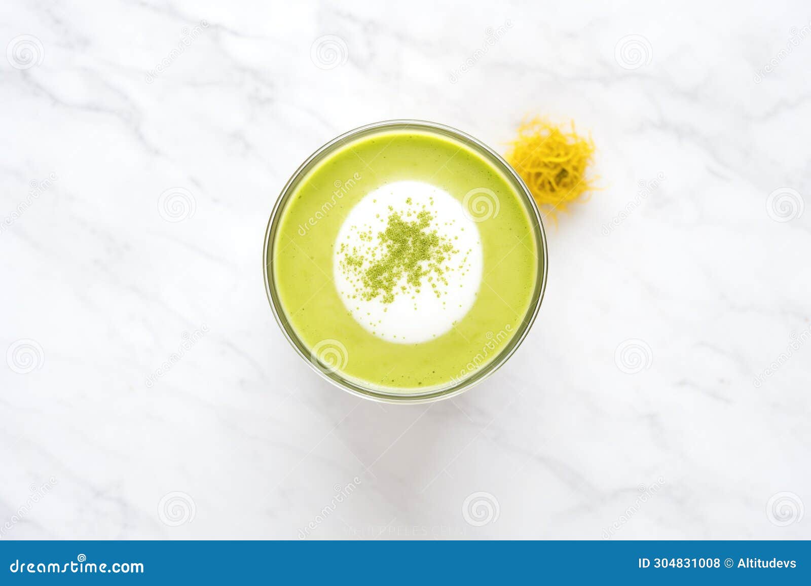 Top View of Iced Matcha with Frothy Layer on Marble Surface Stock Photo ...