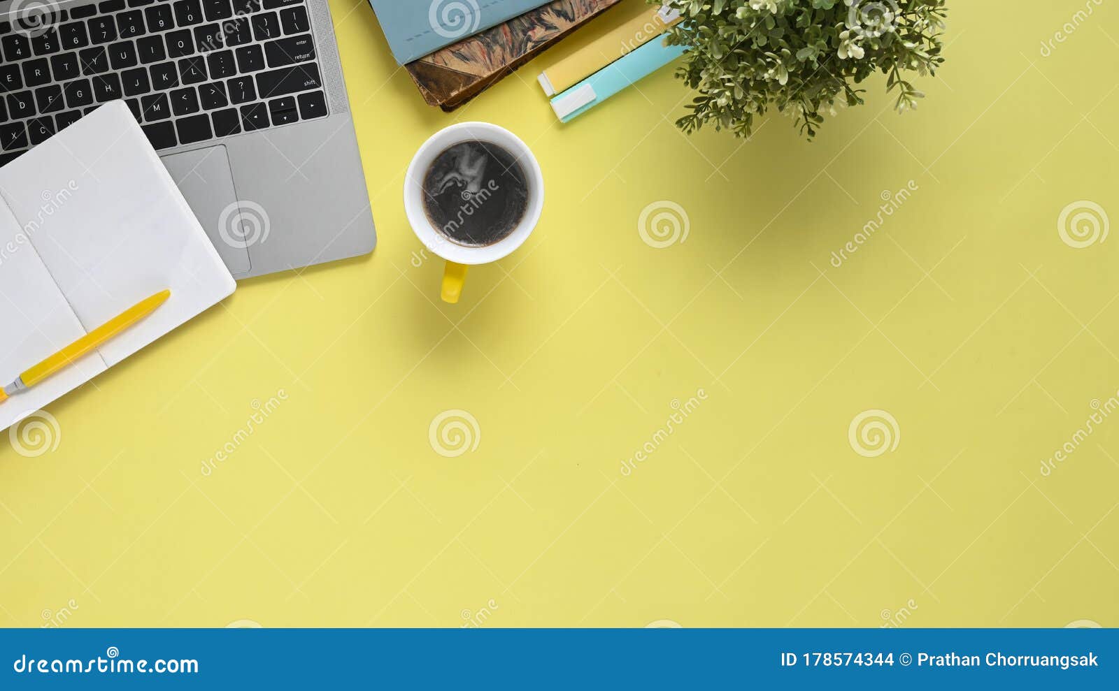 Top View Image of Colorful Working Table with Accessories Putting on it ...