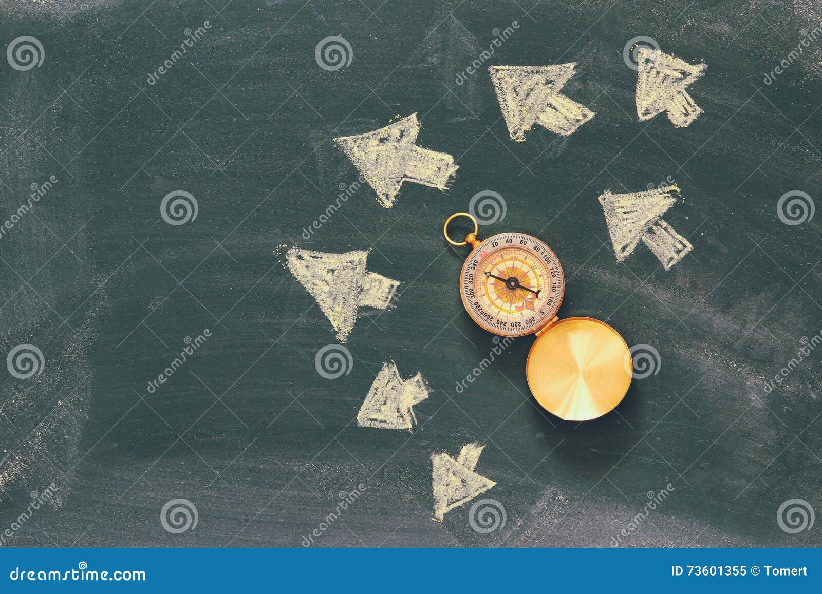 Top View Image of Compass Over Chalkboard and Arrows Stock Image ...