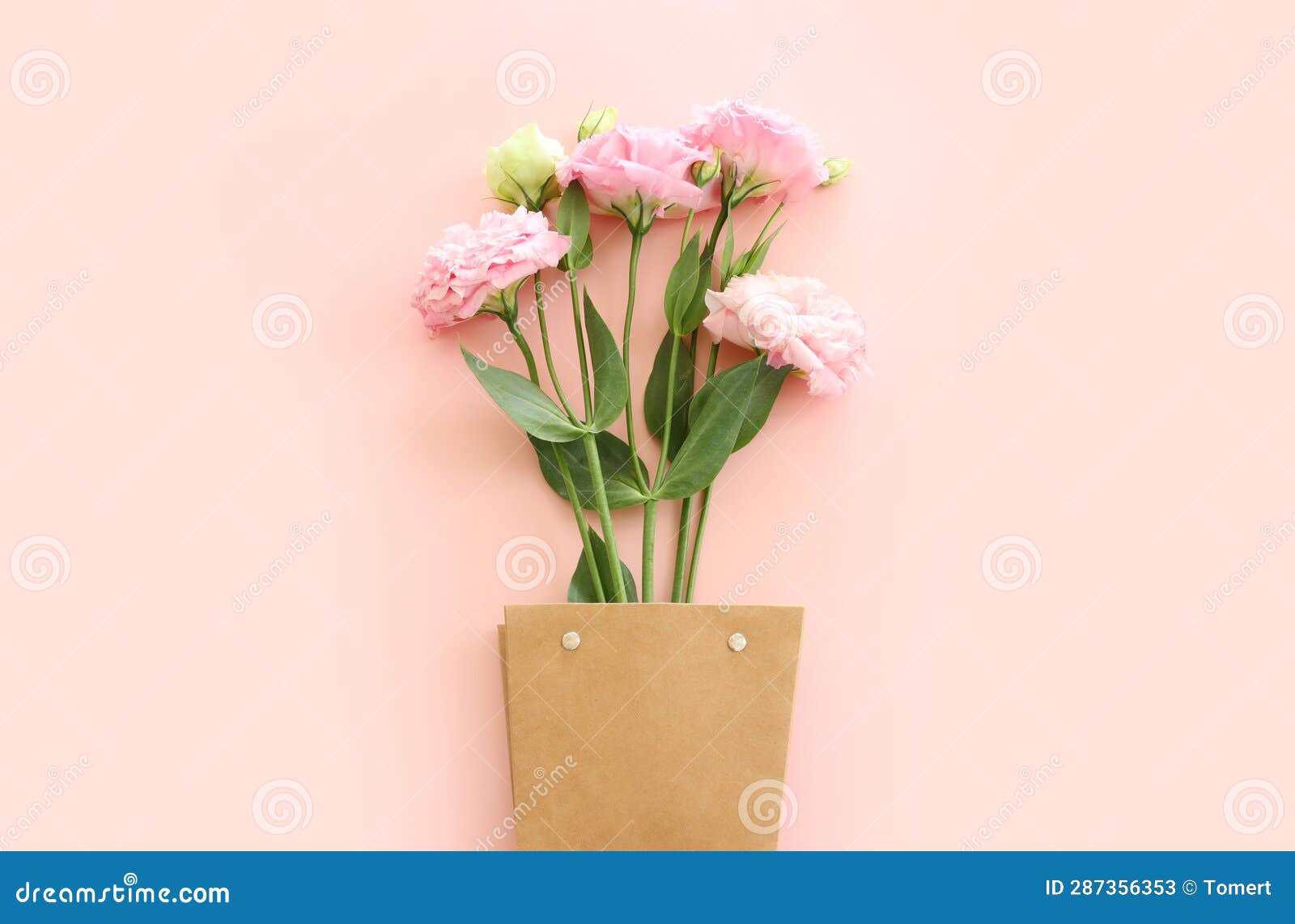 Top View Image of Delicate Pink Flowers Over Pastel Background Stock ...