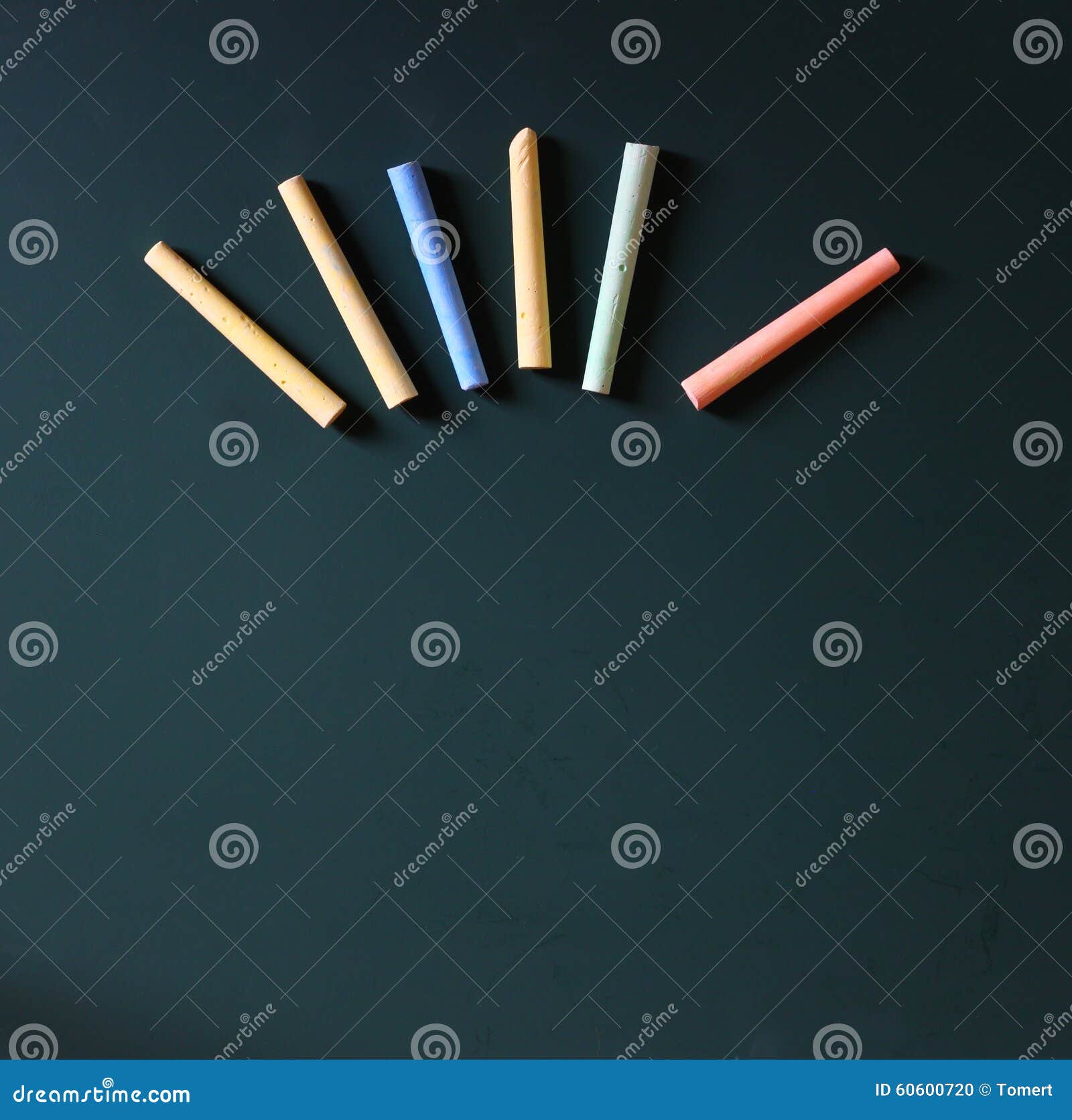 Top View Image of Green Chalkboard and Collection of Many Chalks. Room ...