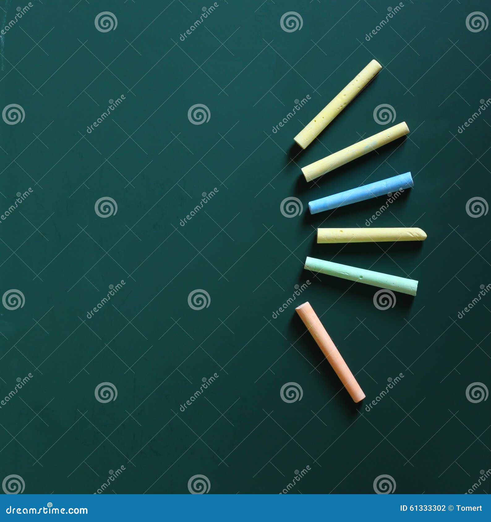 Top View Image of Green Chalkboard and Collection of Many Chalks. Room ...