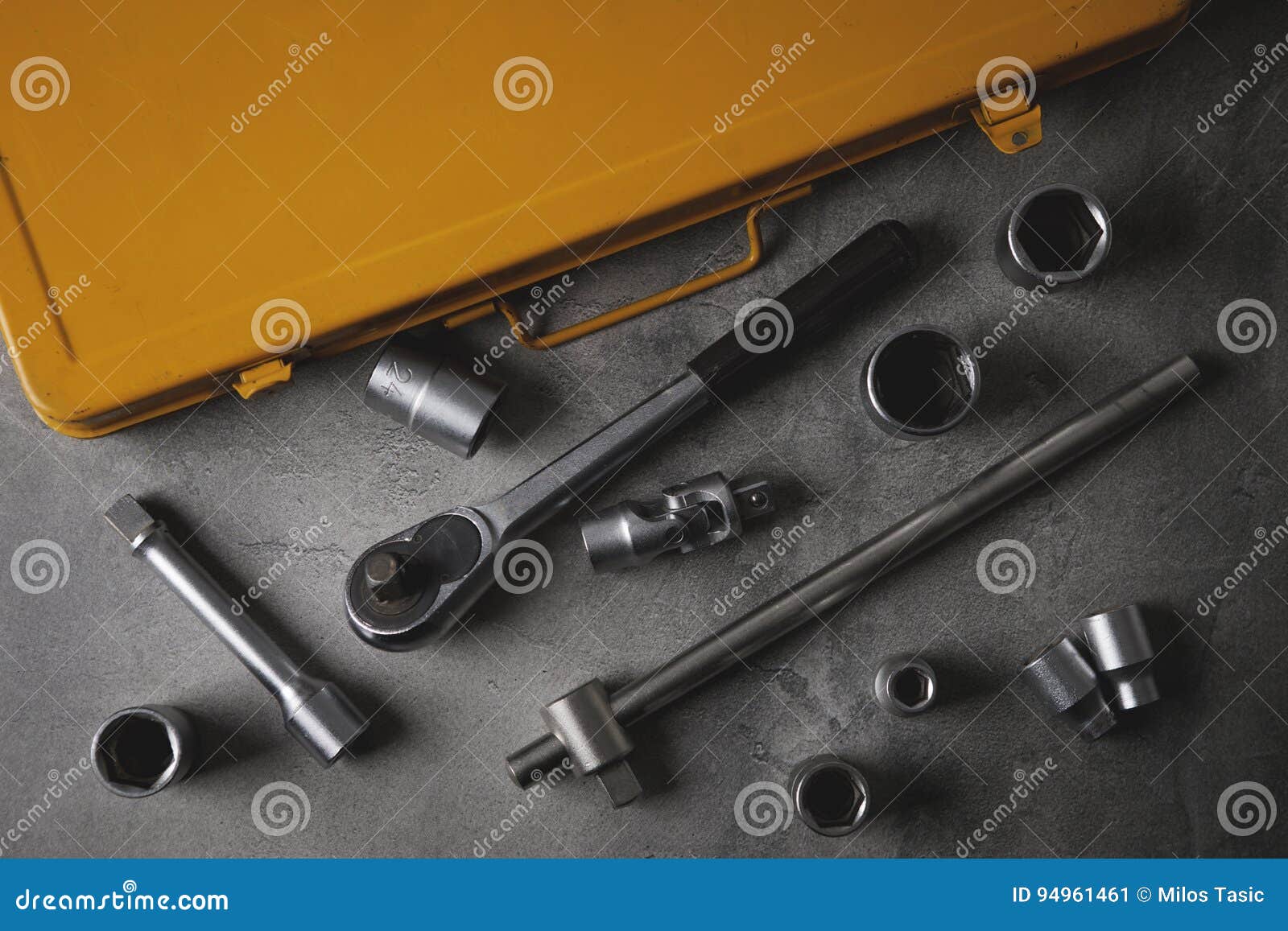 A Top View Image of Hand Tools. Set of Tools on Concrete Panel B Stock ...