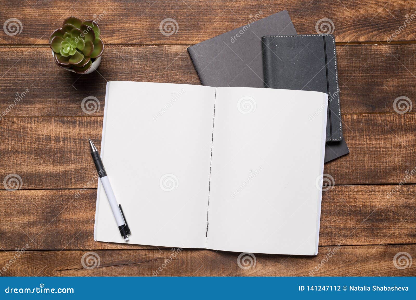 Top View Image of Open Notebook with Blank Pages Next To Cup of Coffee ...