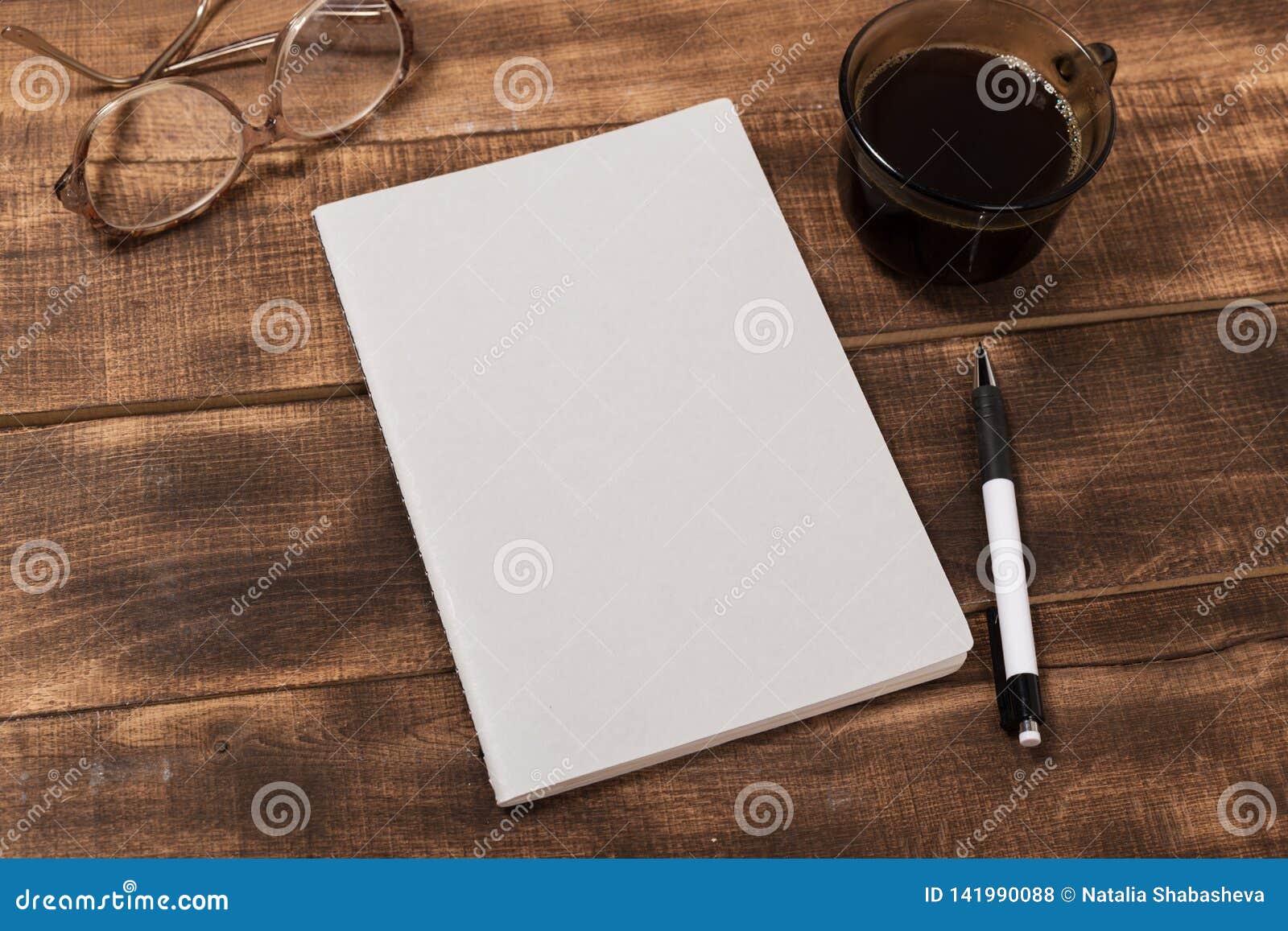 Top View Image of Open Notebook with Blank Pages Next To Cup of Coffee ...