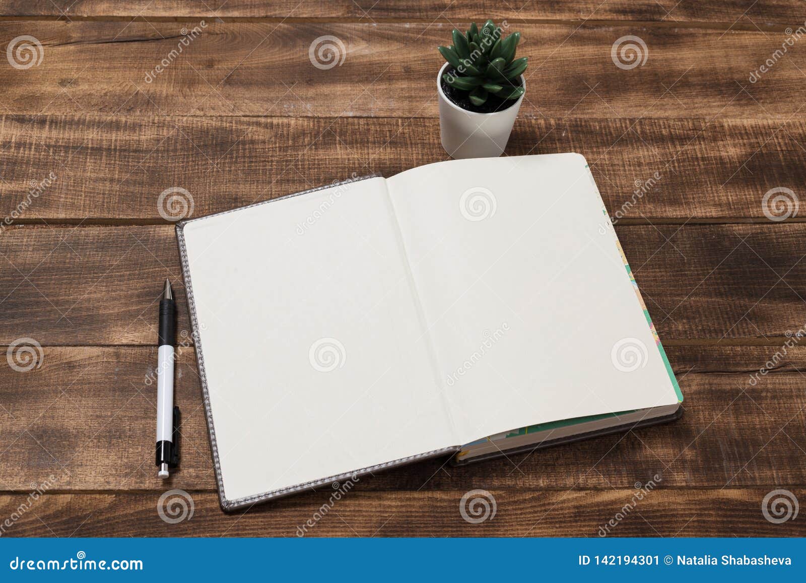 Top View Image of Open Notebook with Blank Pages Next To Cup of Coffee ...